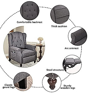 SAMERY Wingback Recliner Chair with Massage and Heat- Accent Chair Push Back Chair for Living Room Bedroom, Tufted Comfy Reclining Arm Chair Sofa, Reading, Napping