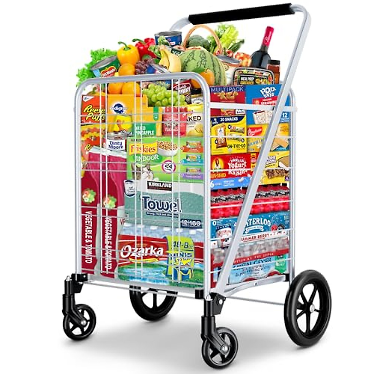 winkeep Newly Released Grocery Utility Flat Folding Shopping Cart with 360° Rolling Swivel Wheels Heavy Duty & Light Weight Extra Large Utility Cart