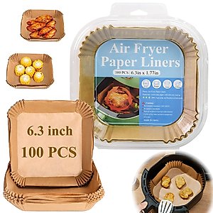 Air Fryer Disposable Paper, 100Pcs Parchment Paper Liners, Non-stick Cooking Paper, Oil Resistant, 6.3inch for 3-5Qt Air Fryer Baking Roasting Microwave (6.3IN-Square)