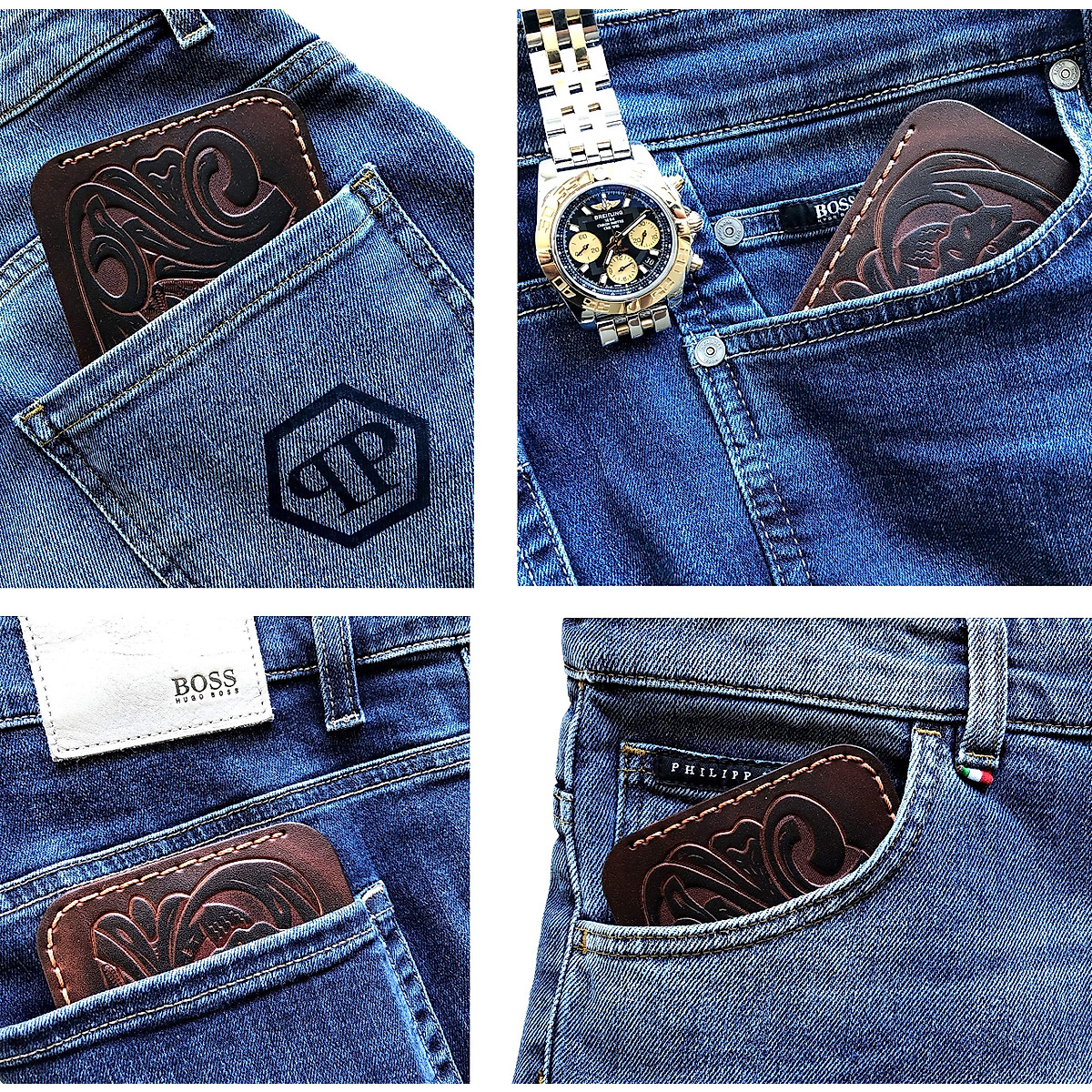 NICKSTON Brown Tooled Genuine Leather Wallet with Floral Motifs Unisex Men Women Crafted Carved Engraved Embossed Strong Stitched Compartments for ID Banknotes Cards Luxury Gift for Her Him