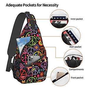 VOOHDDY Hippie Peace Sling Bag For Women Men Travel Hiking Backpack Crossbody Shoulder Chest Bags Casual Daypack Sport