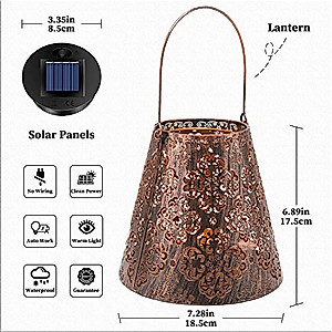 Hanging Solar Powered Lantern Light Outdoor Decor Light with Handle,Waterproof Lantern Decoration for Ceiling Porch Yard Tree Fence Garden Patio,Retro Decorative for Halloween Christmas Holiday Party