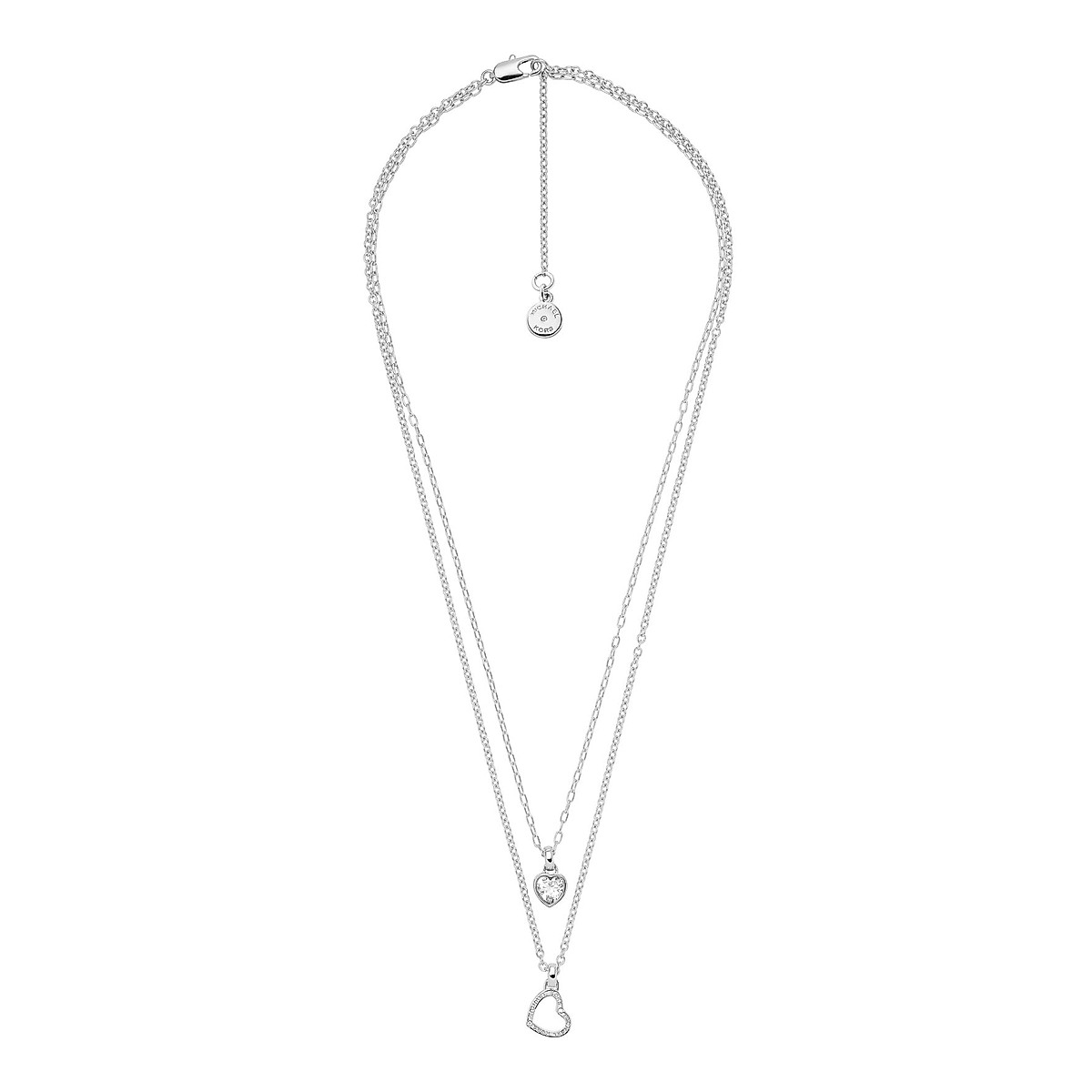 Michael Kors Brass and Cubic Zirconia Layered Heart Necklace for Women, Color: Silver (Model: MKJ7802040)
