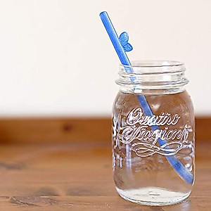 WonderSip Butterfly Standard 2pcs Pack - 8” Food Grade Plastic Reusable Straws Featuring One-Piece, One-Click Open Technology for Brush-Free Cleaning - BPS Free (Glitter Pink/Blue)