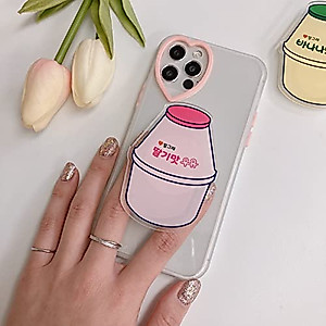 ONLYOU GRIPTOK Phone Grip Holder Hand Korea Simple Cute Stylish Smartphone Stand Design Uyu Milk Hangule Unique Matching Funny Strawberry