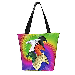 Wings#Dragon#Fire Women's Tote Bag Large Capacity Shoulder Handbag For School Travel Beach Shopping Business Work