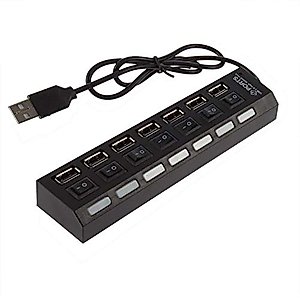 Lysee Data Cables - USB 3.0 HUB 2.0 HUB 7 Ports LED USB 2.0 Adapter Hub Power on/Off Switch for PC Computer - (Color: Black)