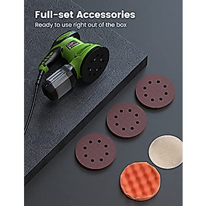 Orbital Sander, Ginour 300W Powerful Random Orbital Sanders, 6 Variable Speed 6000-13000RPM Electric Palm Sander with Transparent Dust Box, 15PCS Sandpaper, Sponge, Wool Disc, Sanders for Woodworking