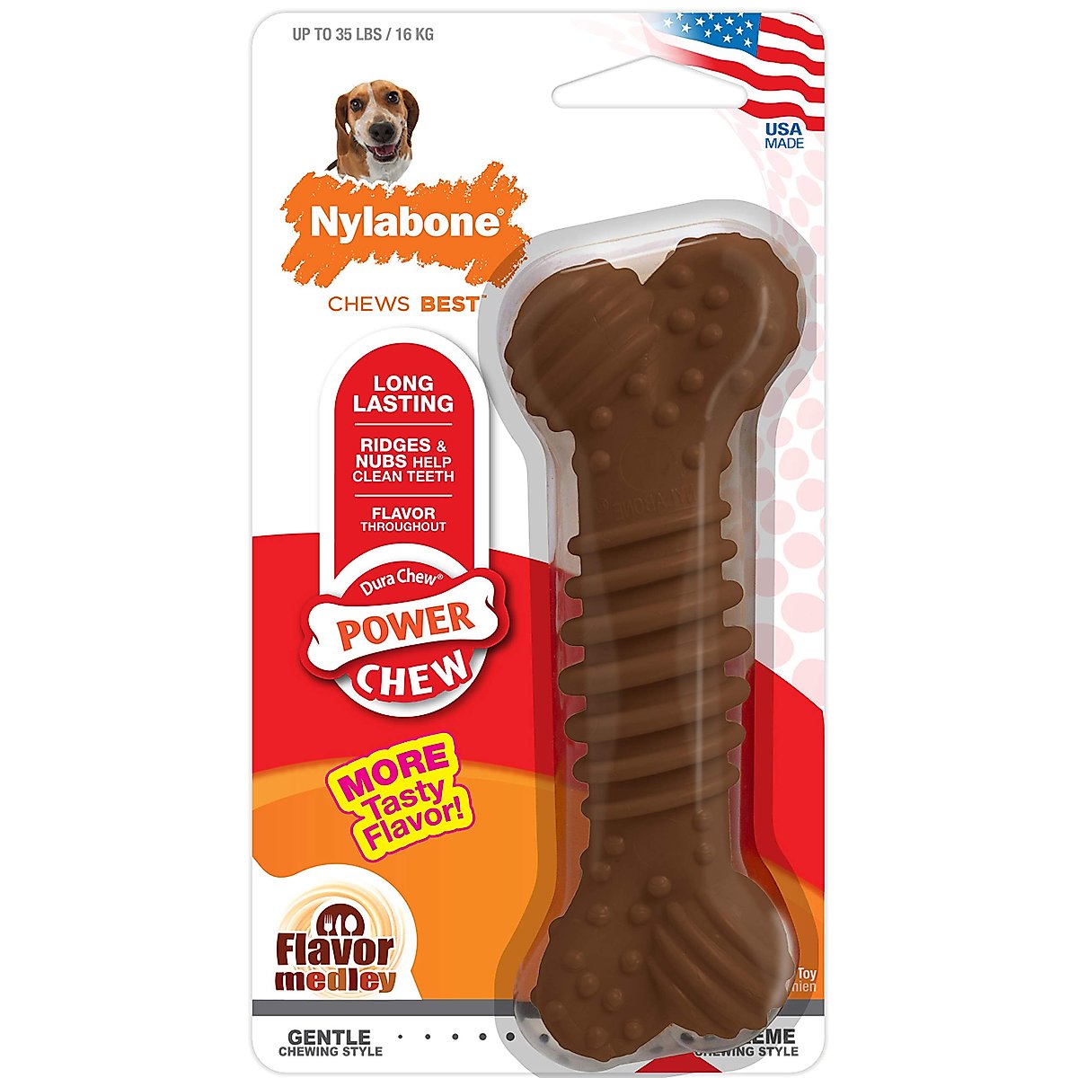 Nylabone Power Chew Textured Bone Chew Toy, Dog Toys for Aggressive Chewers, Flavor Medley, Medium/Wolf (1 Count)