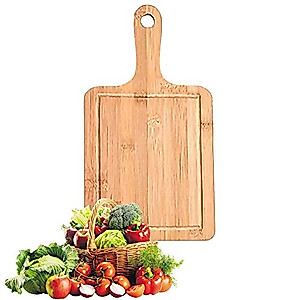 Guojanfon Bamboo Cutting Board Set 3PCS ,Meat Chopping Boards,Pizza Peel Paddle with Handle for Homemade Baking Pizza Bread Cake Fruit Vegetables (3PCS Set- Board)