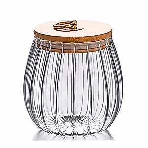 FANTESTICRYAN Glass Coffee Nuts Canister Airtight Storage Jar Petal Decorative Container with Bamboo Lid Metal Handle Easy to Grasp 700ml, 23 FL OZ