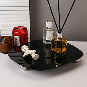Irregular Acrylic Tray Set, Each Set Contains 1 Black Tray and 1 Silver Tray, Each Tray has 3 Stainless Steel Ball feet, Jewelry Tray, Cosmetics Tray,Aroma Oil Tray,Perfume Tray,Snack Tray