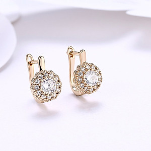 Fashion Small CZ Diamond Hoop Earrings For Women 14K Gold Flower Cubic Zirconia Leverback Studs Hypoallergenic