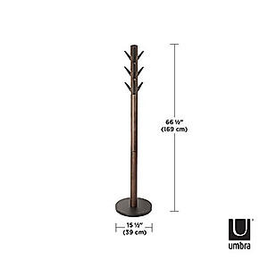Umbra Flapper Coat Rack, Clothing Hanger, Umbrella Holder, and Hat Organizer, for Entryway, W400×D400×H1650mm, Walnut