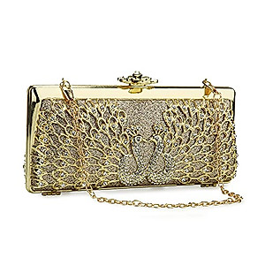 UBORSE Peacock Clutch Bag Rhinestone Vintage Evening Purse for Wedding Cocktail Party Retro Style (Gold)