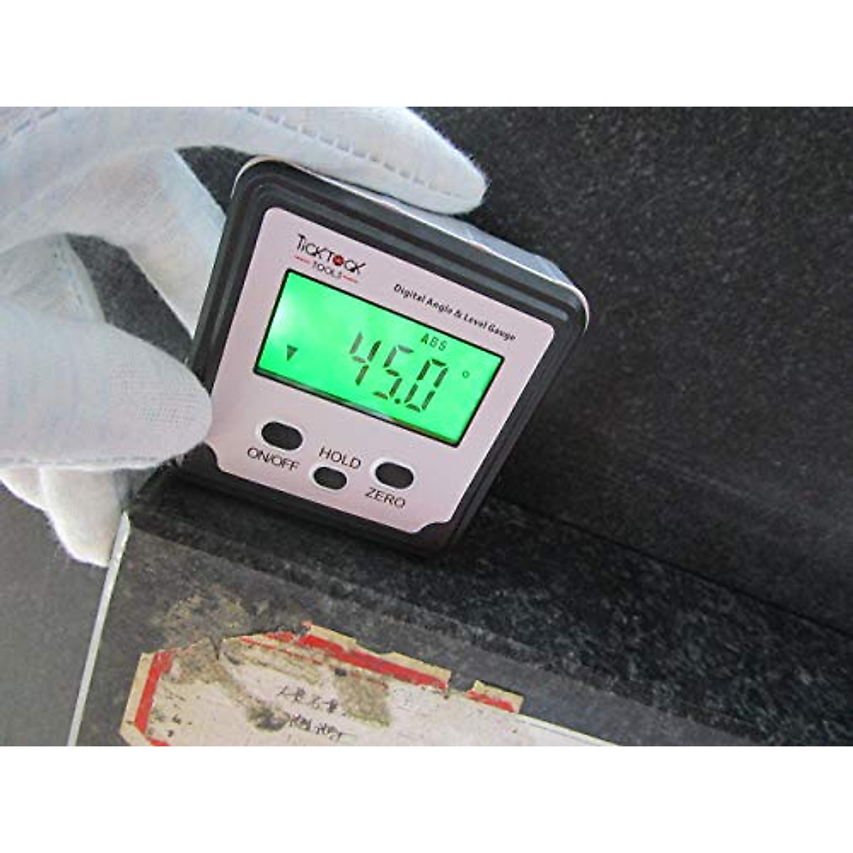 Digital Angle Finder by TickTockTools - Magnetic Mini Level and Bevel Gauge - Woodworking with Table or Miter Saw - Inclinometer - Precise Measurement Tool with LCD and Backlight - 180 Degree Rotation