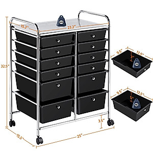 FDMASK 12 Drawer Rolling Storage Cart (Color : Black)