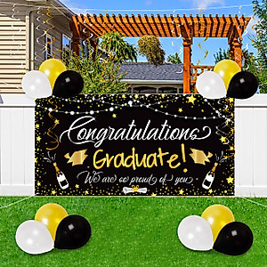 Graduation Decorations Class of 2024 - Lighted Large Congrats Grad Banner Garland Photo Backdrop+Balloons+Hanging Swirls Party Supplies (25PCS, Black, Not Include Battery)