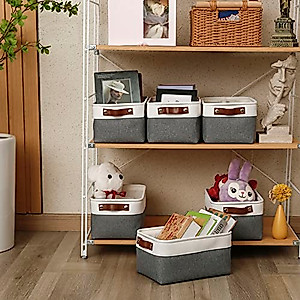 Storage Baskets[1 Pack], Foldable Fabric Storage Bins with Handles for Cupboards, Wardrobe, Shelves, Bathroom, Clothes, Toys, Towel (11.8 x 7.8 x 5.9 inches, White/Grey)