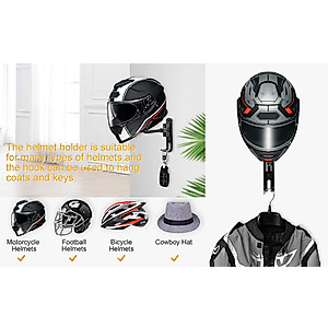 PAHTTO Motorcycle Helmet Holder, Helmet Rack Wall Mount 180 Degree Rotation Helmet Hanger with Double Hook for Coats, Caps, Hats, Motorcycle Accessories