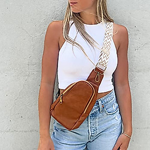 Small Crossbody Sling Bag,Guitar Strap Crossbody Bags For Women, PU Leather Satchel Daypack Multipurpose Chest Bag Shoulder Backpack For Cycling & Traveling