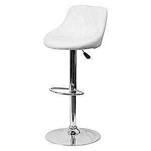 Ergonomic Design Bar stool Adjustable Hydraulic 360 Degree Swivel Stable Steel Frame Hight Density Cushion Seat Kitchen Dining Chair Pub Stool - Set of 2 White #1953