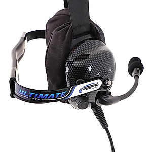 Rugged Carbon Fiber Behind The Head Ultimate Headset for Off Road Air Boats Intercoms - Features Gel Ear Seals Cloth Ear Covers and Noise Cancelling Microphone