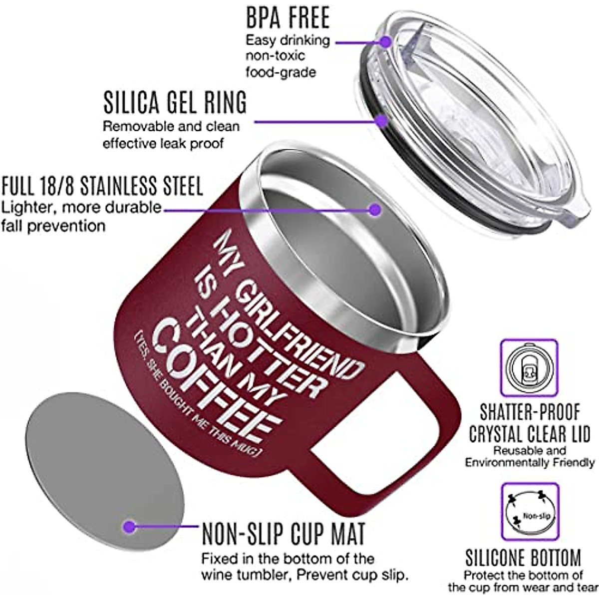 Fathers's Day Gifts for Boyfriend from Girlfriend - Boyfriend Fathers Day - Funny Gifts for Boyfriend - Boyfriend Birthday Gifts - Gifts for Him -Present for Boyfriend Novelty Coffee Mug 14oz, Red