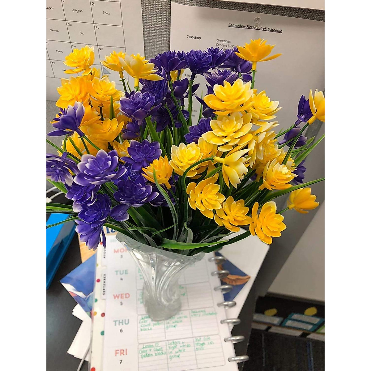 Artificial Flower Greenery Plants for Home Kitchen Dining Room Hanging Planter Garden,4 Bundles (8PCS, Purple)