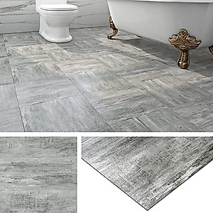 Livelynine 32-Tiles Stick on Floor Tiles Waterproof Peel and Stick Floor Tile for Kitchen Bathroom Bedroom Floors Retro Easy Vinyl Flooring Peel and Stick 12X12" Light Grey Wood Laminate Flooring