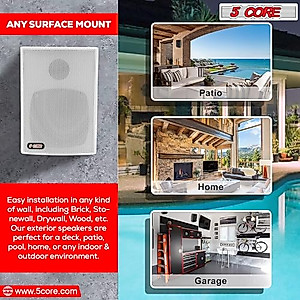 5 CORE Outdoor Speakers Stereo in Wall Speaker 100W Peak Passive Outside Surface Mount Wired Waterproof Patio House Garage Indoor Exterior Audio System Out Door Bocinas Para Casa - 13T WH 1PK