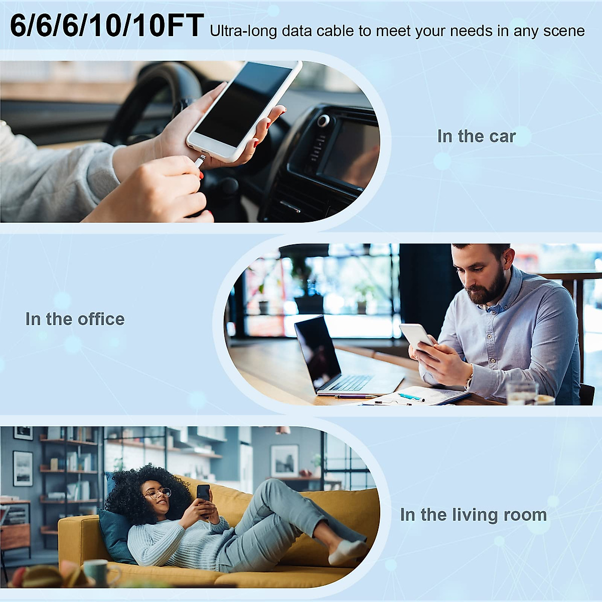 iPhone Charger [Apple MFi Certified] 5Pack 6/6/6/10/10 FT Long Lightning Cable Fast Charging iPhone Charger Cord Compatible with iPhone 14 13 12 11 Pro Max XR XS X 8 7 6 Plus SE and More (White)