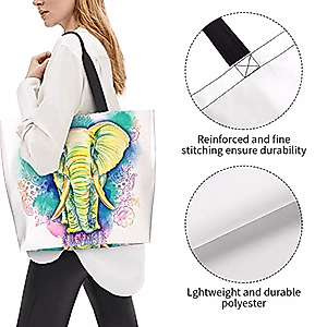 AuHomea Green Elephants Reusable Grocery Bags Big Capacity Shopping Bag Canvas Shoulder Tote Handbag For Women Girls
