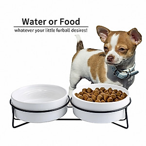 CuteNest Elevated Dog Bowl Iron Frame 6-inch Ceramic Dog or Cat Food and Water Bowls Dual Feeder for Adult Cat or Medium Dog, Non-Slip Base (Double Bowl with Stand - White, 6“)