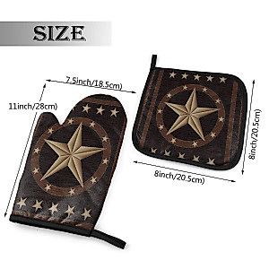 Western Texas Star Heat Resistant Oven Mitts and Pot Holders Set for Kitchen-Soft Cotton Lining with Non-Slip Surface for Safe BBQ Cooking Baking Grilling,Machine Washable