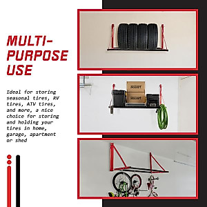 Stalwart Tire Rack - 32 to 50in Adjustable Tire Storage Rack - Wall Mounted Garage Shelving for Seasonal Tires - 300lb Capacity - Car Accessories