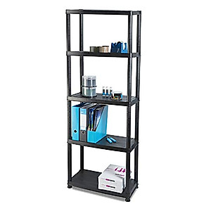 Ram Quality Products Platin 15 inch 5 Tier Plastic Storage Shelving Unit Organizer, Black