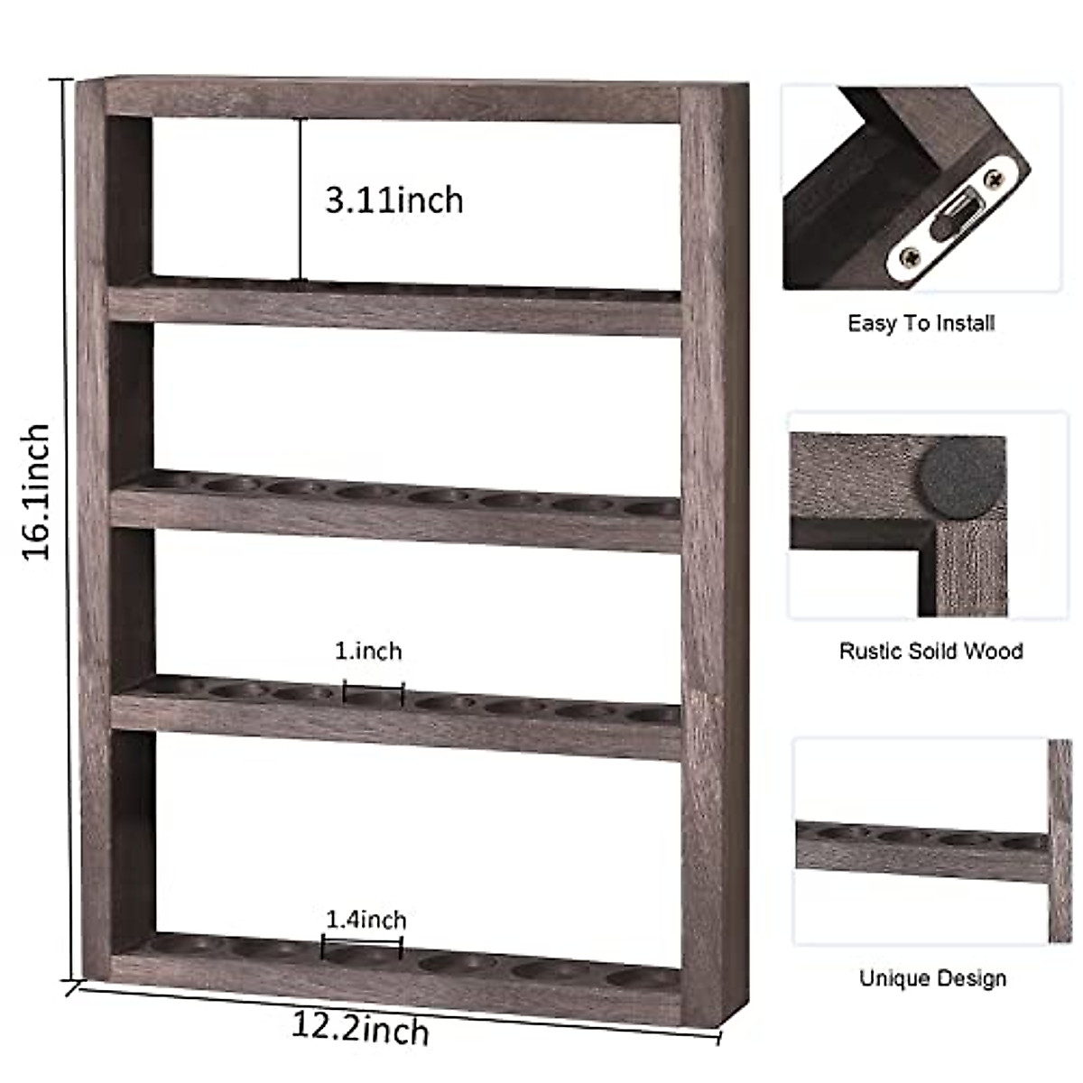 OYEAL Wall Mount Essential Oil Storage Organizers 4 Tier Nail Polish Rack Holder Wood Floating Shelves for Bottles Storage and Display Shelf