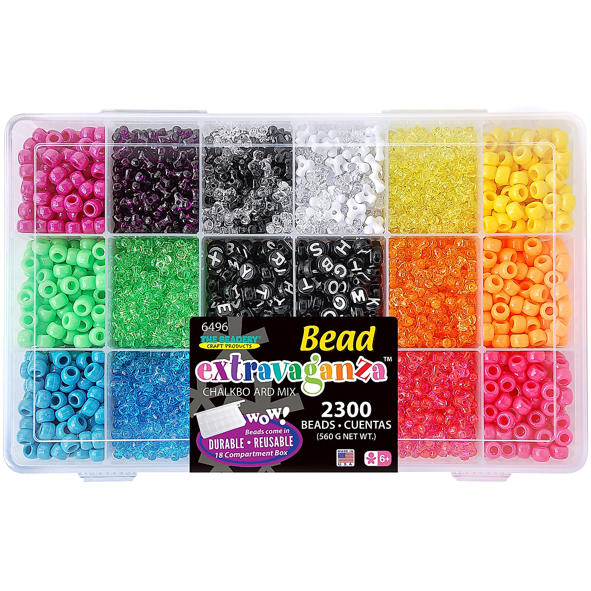 The Beadery 18 Compartment Bead Alphabet Chalkboard TRIBEAD Box, Black