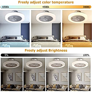 NFOD Modern Ceiling Fan with Lights,18in Smart Enclosed Bladeless Ceiling Fan and Remote Control,72W LED Flush Mount Low Profile Ceiling Fans,3 Colors Dimmable 3 Speeds 1/2 Timing
