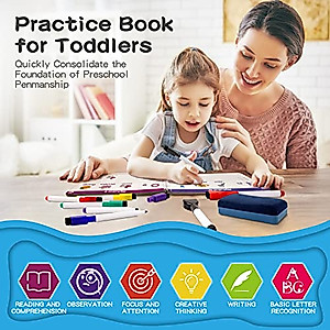 Handwriting Practice Book for kids, Toddlers Preschool Learning Activity 40 Pages Autism Educational Montessori Toys Learn Number Letters Shapes Animal & Sight Words Workbook with 8 Dry Erase Markers