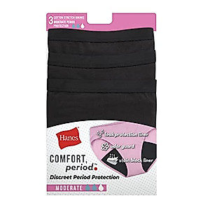 Hanes Women's Fresh & Dry Light Period 3-Pack Bikini Underwear, Multiple Options Available, 3 Pack-Black-Moderate Protection, 9