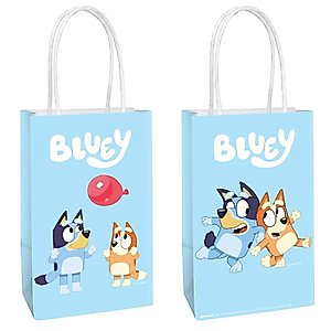 Multicolor Bluey Printed Party Favor Bags - 8.25" x 5.25" x 3", Pack of 8 Blue Kraft Treat Bags - Perfect Paper Bags for Kids Birthday, Baby Shower, Themed Party & More