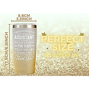 Onebttl Administrative Professional Day Gifts for Administrative Assistant, Secretary, 20 oz Stainless Steel Tumbler for Women - Thank You - Silver Golden Gradient Glitter