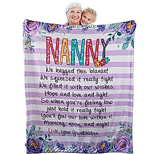 NAZENTI Luxury Super Soft Sherpa Fleece Blanket 50x60, Nanny Loves Me Blanket, Nanny Blanket, Nanny Gifts from Grandchildren, Blanket Nanny Gifts for Birthday, Christmas Blanket for Nanny Gifts