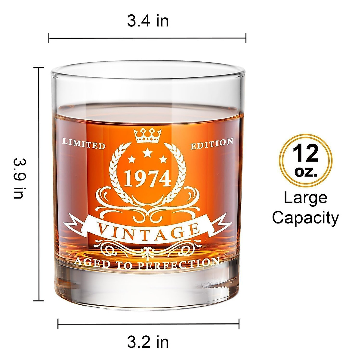 LIGHTEN LIFE 50th Birthday Gifts for Men,1974 Whiskey Glass Set in Barrel Box,50 Years Old Gifts,50th Birthday Gift Ideas,1974 Birthday Gifts for Dad Husband,50th Birthday Decorations for Men