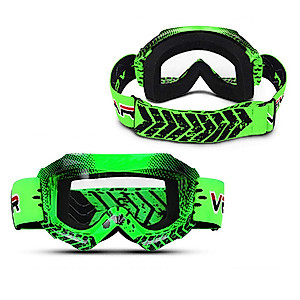 June Sports Motorbike Goggle Glasses Kids Teens Youth MotorCycle Goggles Cycling Clear Vision UV Protection Dust Wind Proof Motocross Dirtbike Racing Dirt Bike Goggle Children Green KG4