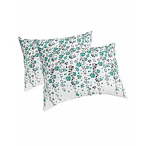Edwiinsa Weeping Flowers Pillow Covers Standard Size Set of 2 20x26 Bed Pillow, Teal Grey Summer Spring Floral Botanical Art Plush Soft Comfort for Hair/Skin Cooling Pillowcases with Envelop Closure