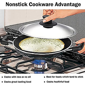 Pigeon Non Stick Appam Pan, 8" Appam Kadai with Stainless Steel Lid, Residue Free Appam Maker for Induction Cooker, Appa Chatty Breakfast Appam Pan Patra, Palappam Maker, Egg Hopper Pan for Omelettes