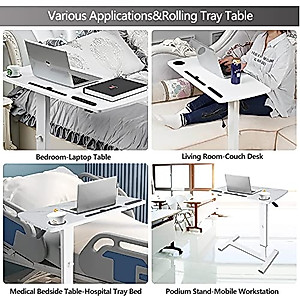 BeGyoku Overbed Table,Hospital Bed Table,Pneumatic Bed Tables Adjustable Over The Bed with Hidden Wheels&USB Port,Mobile Laptop Table Cart and Rolling Bedside Table with Tray Hospital Home Use-White